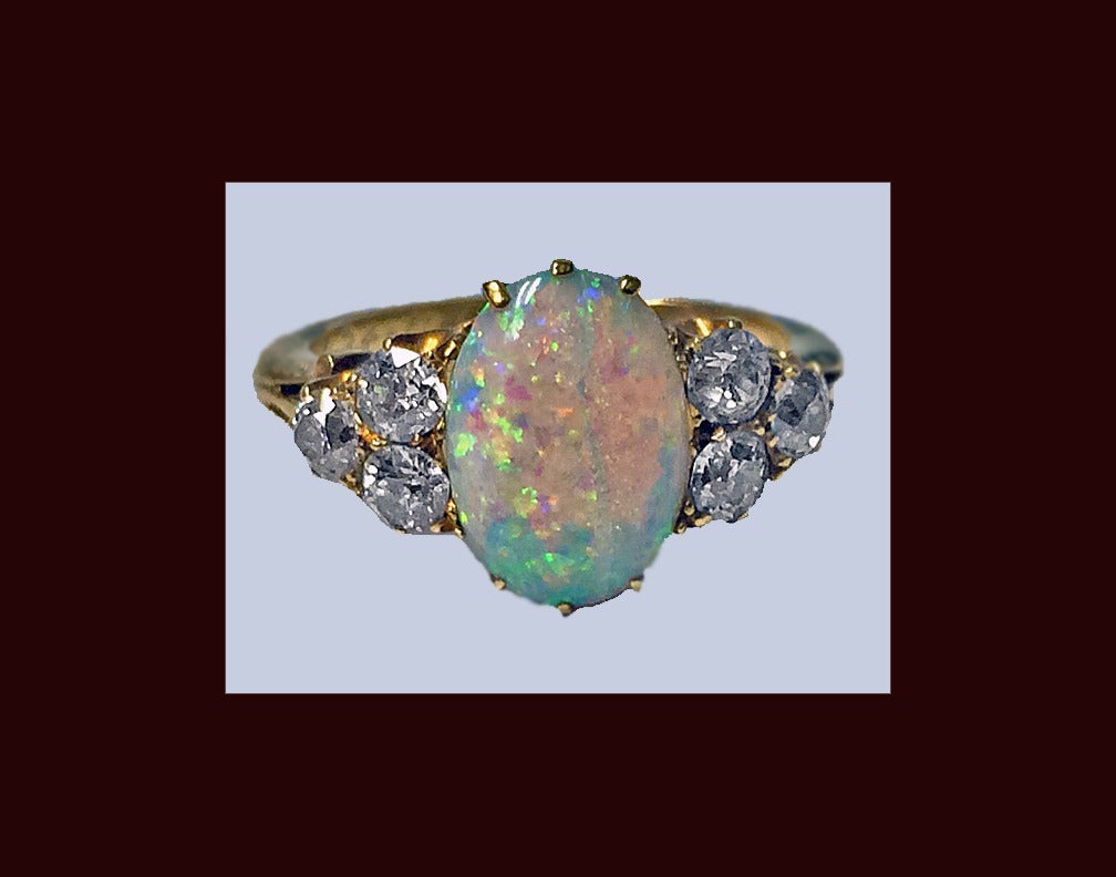 English Opal Diamond Gold Ring circa 1900 at 1stDibs