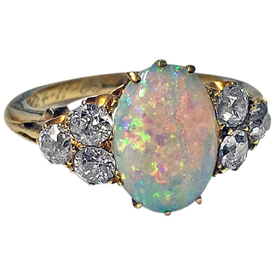English Opal Diamond Gold Ring circa 1900 at 1stDibs