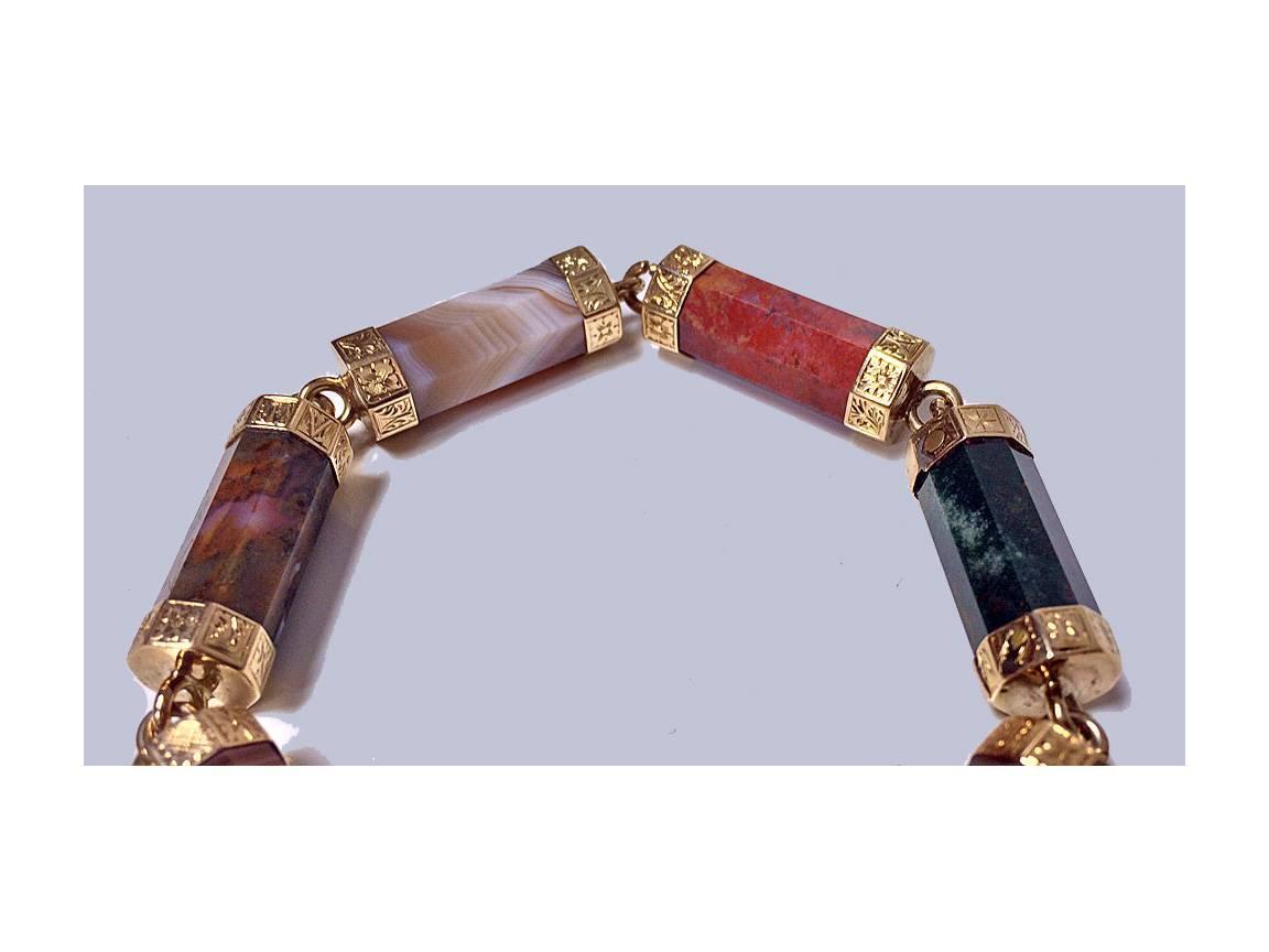 1870s Scottish Agate Gold Bracelet at 1stdibs