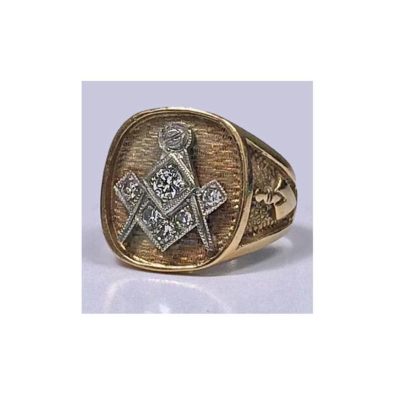1950s Diamond Gold Masonic Ring For Sale at 1stDibs | masonic diamond ...