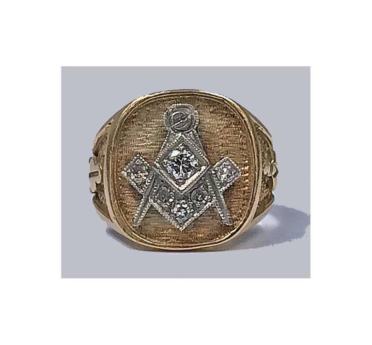 1950s Diamond Gold Masonic Ring For Sale at 1stDibs | masonic diamond ...