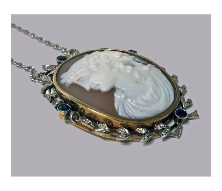 Antique English Cameo Diamond Platinum Pendant, circa 1920 at 1stDibs