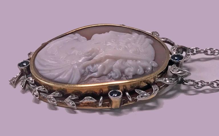 Antique English Cameo Diamond Platinum Pendant, circa 1920 at 1stDibs