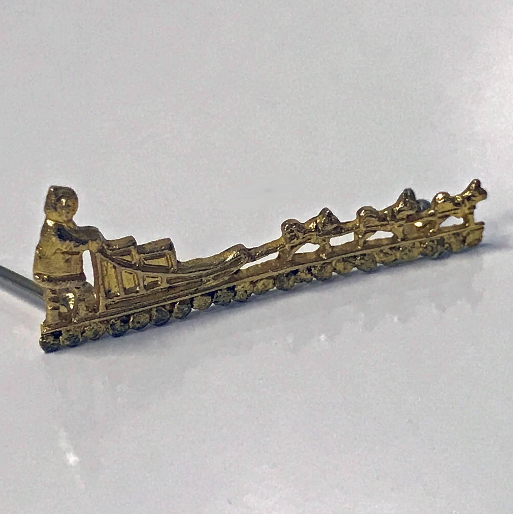 10 Karat Gold Eskimo Driven Dog Sled Brooch Pin, Early 20th Century at ...