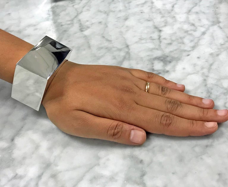 Modernist Sterling Silver Bangle Rectangular Form, Probably Danish, circa 1960 at 1stDibs