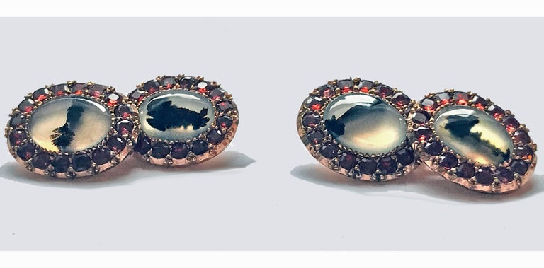 Pair of Georgian Ruby Moss Agate Cufflinks in Gold, English, circa 1800 ...