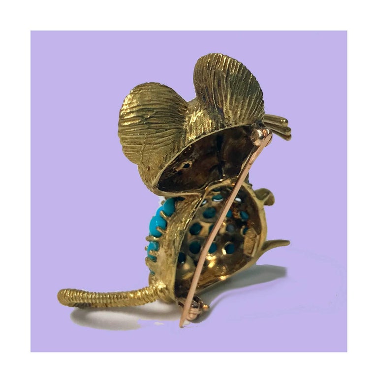 1970s Whimsical Mouse Brooch Pin 18 Karat Diamond, Turquoise and ...
