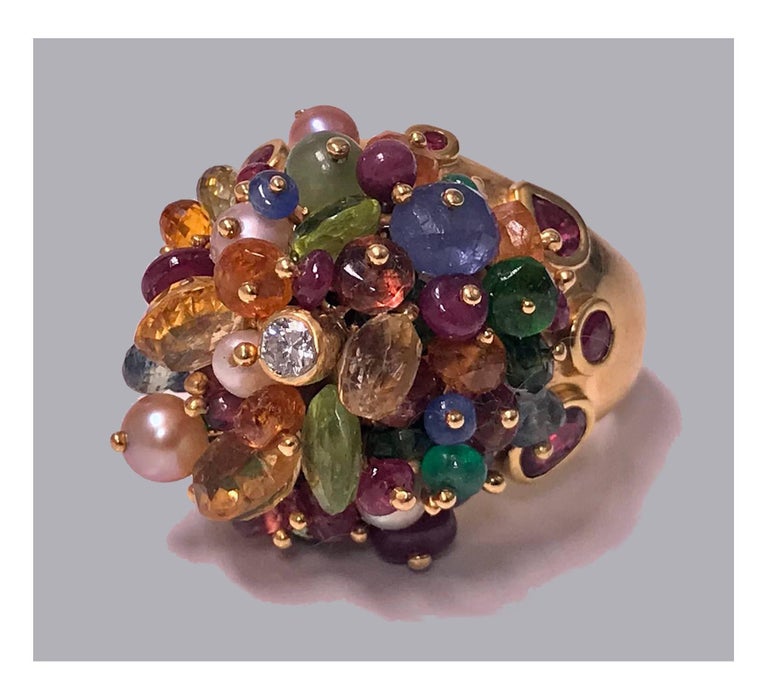 Large 1950s French 18 Karat Tutti Frutti Dome Cocktail Ring at 1stDibs