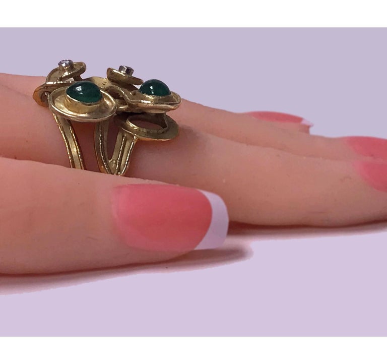 Emerald Diamond Gold Abstract Ring For Sale at 1stDibs