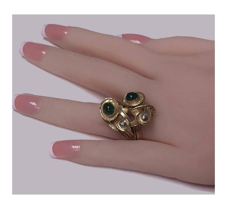 Emerald Diamond Gold Abstract Ring For Sale at 1stDibs