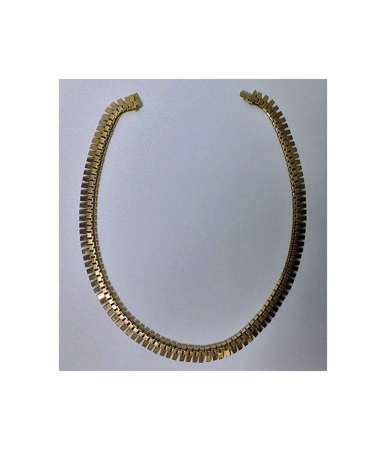 French Retro Gold Brick Pattern Necklace at 1stDibs