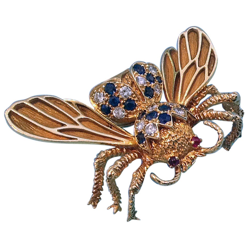 Van Cleef and Arpels Sapphire Diamond gold Bug Brooch at 1stDibs