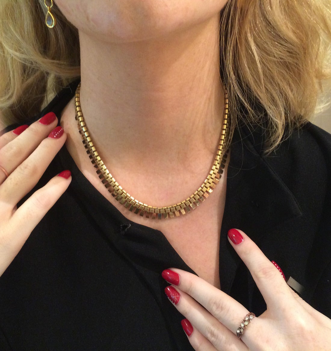 French Retro Gold Brick Pattern Necklace at 1stDibs