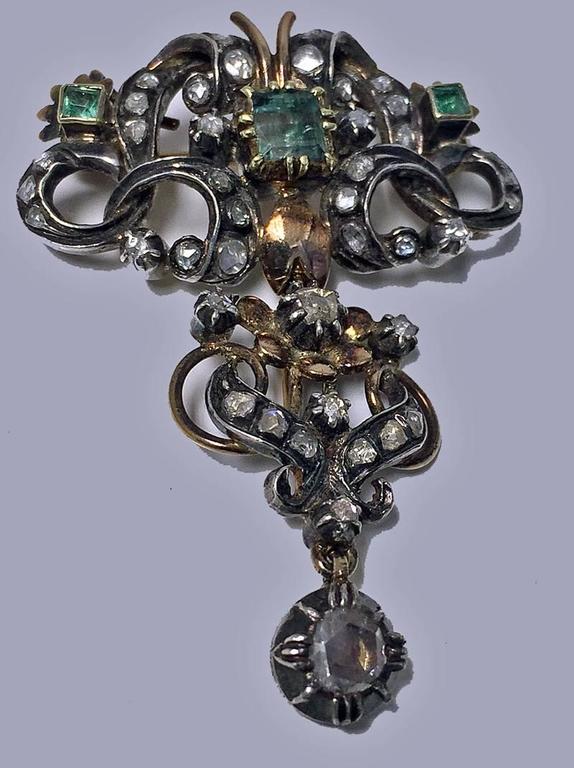 18th Century Emerald Diamond Brooch, Portugal or Spain C.1780. at ...