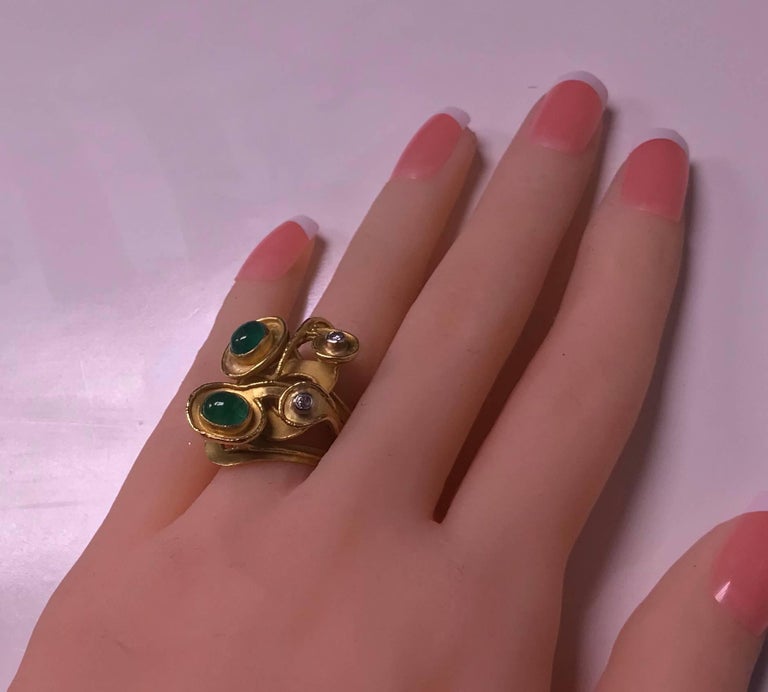 Emerald Diamond Gold Abstract Ring For Sale at 1stDibs