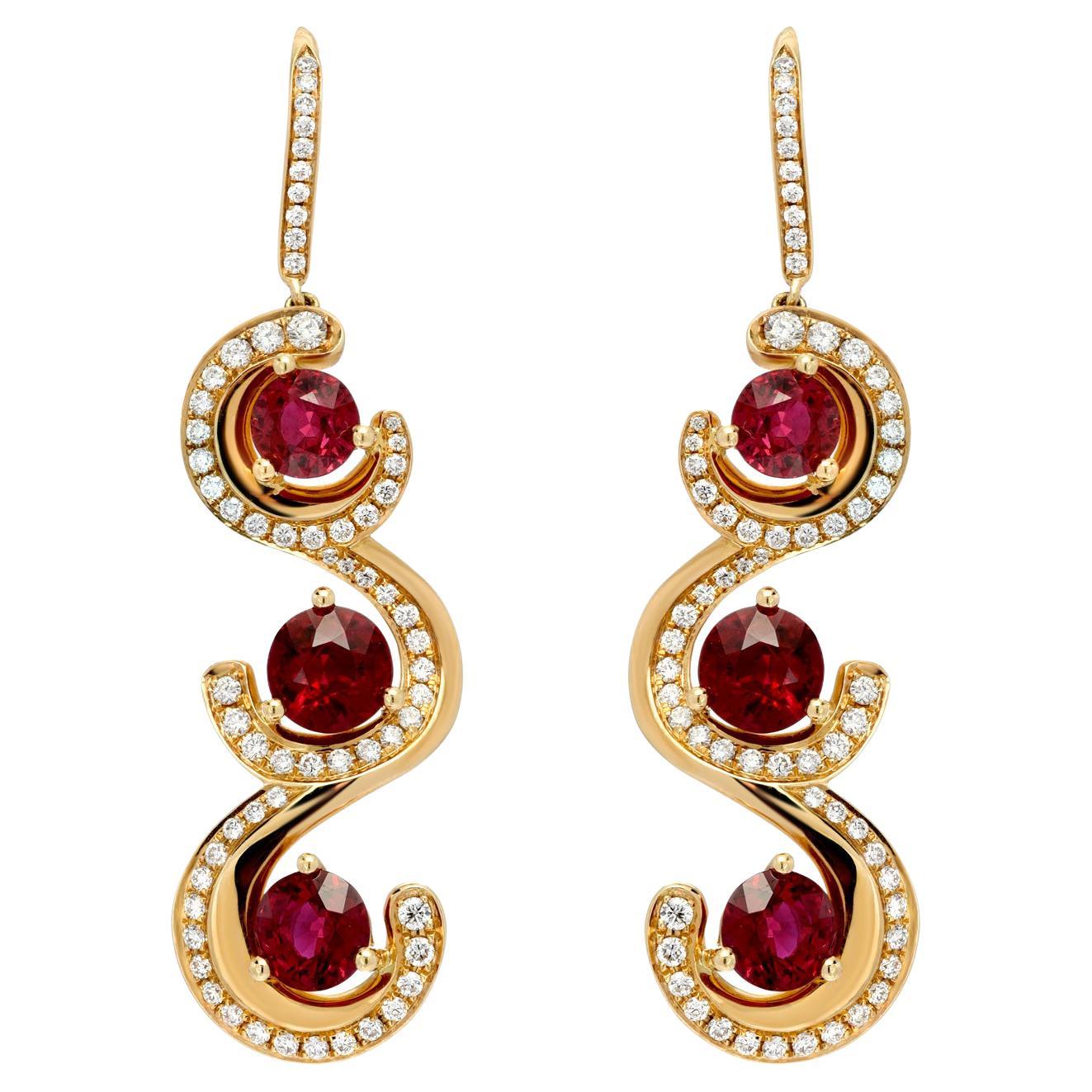 Burmese Ruby Gold Briolette Earrings at 1stDibs