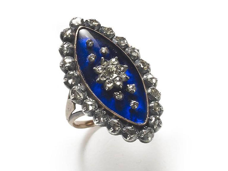 Georgian Diamond and Blue Glass Mourning Ring at 1stDibs