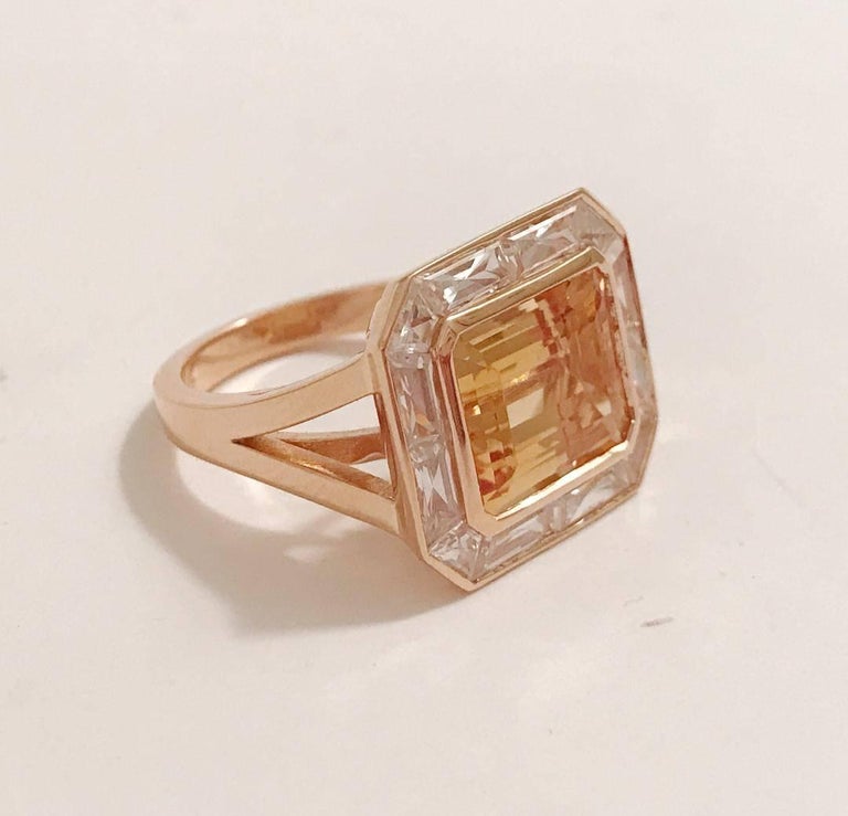 Imperial Topaz Rose Gold Ring with Rock Crystal Baguettes For Sale at ...