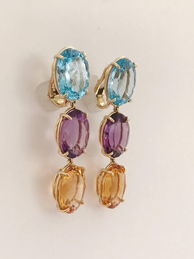 Elegant Three-Stone Drop Earrings For Sale at 1stDibs