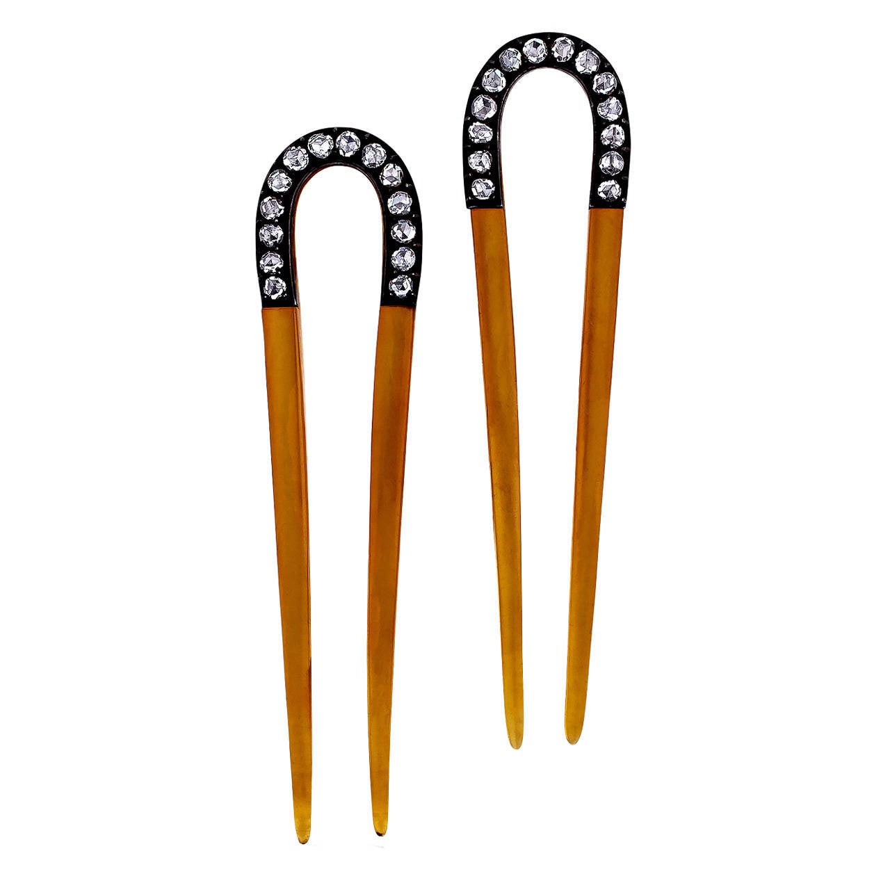 Victorian Tortoise Diamond Silver Hair Pins at 1stDibs