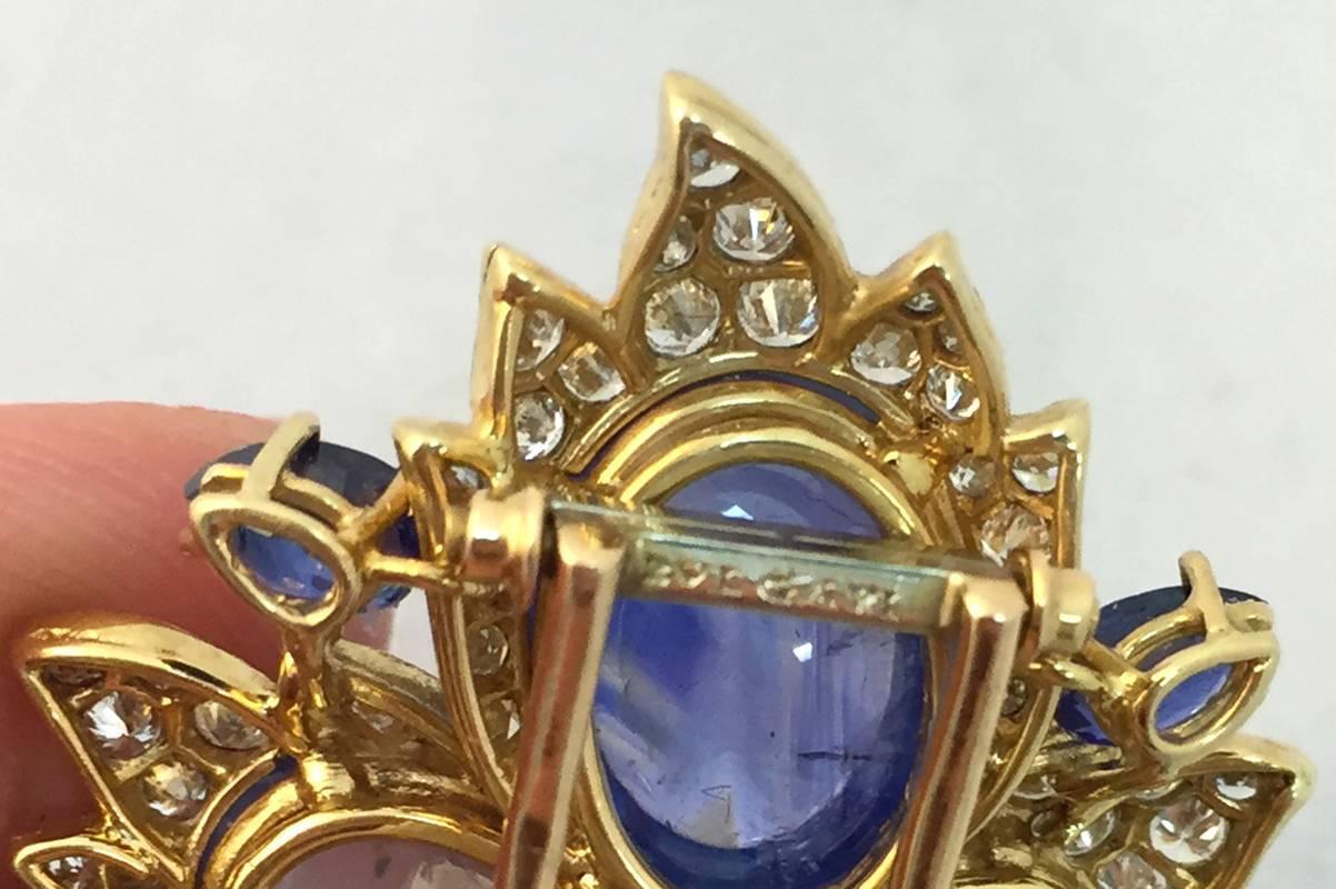 Rare Bulgari Sapphire Diamond Foliate Brooch For Sale at 1stdibs
