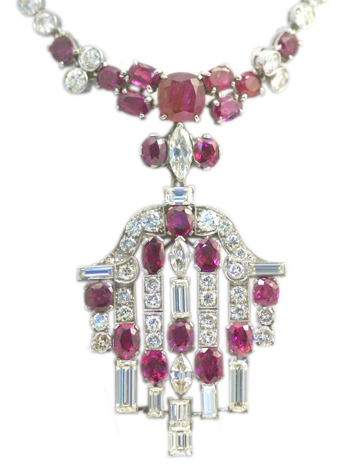 Important Antique Natural Burmese Ruby Diamond Silver Necklace For Sale ...