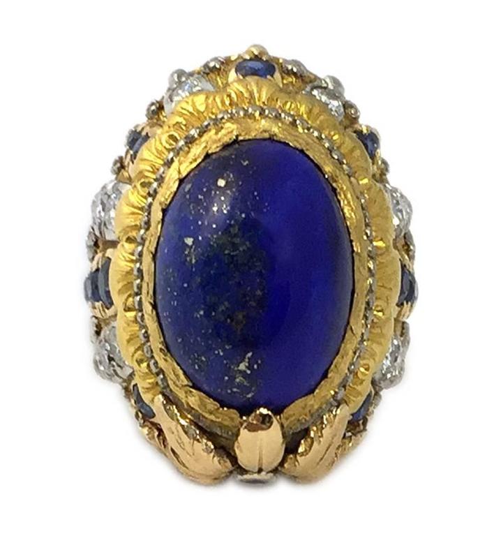 Cazzaniga Lapis Diamond Sapphire gold Ring at 1stDibs