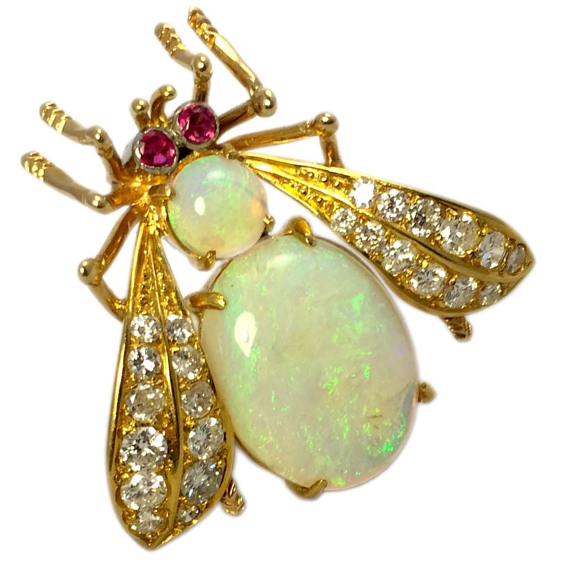 Van Cleef and Arpels Opal Ruby Diamond Gold Bug Pin at 1stDibs