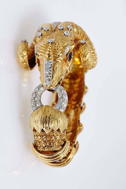 1970s Diamond Gold Ram's Head Bracelet For Sale at 1stDibs | rams head ...
