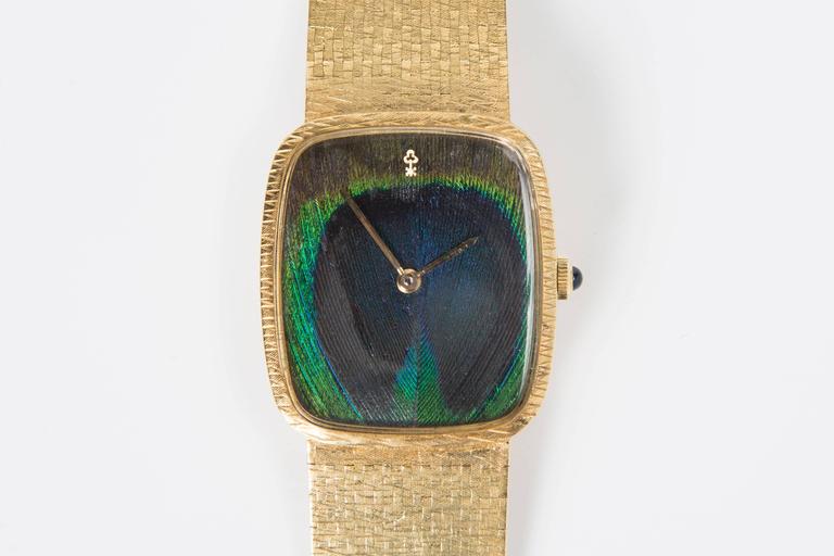 Corum lady's Yellow Gold Peacock Feather dial Wristwatch at 1stDibs ...