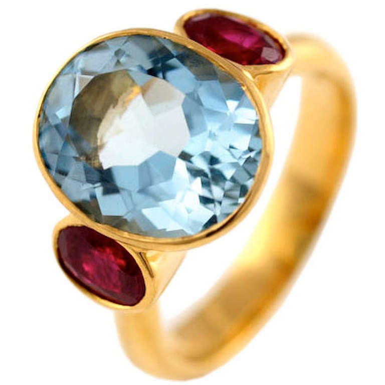 Aquamarine Ruby Gold Ring For Sale at 1stDibs | aquamarine and ruby ring