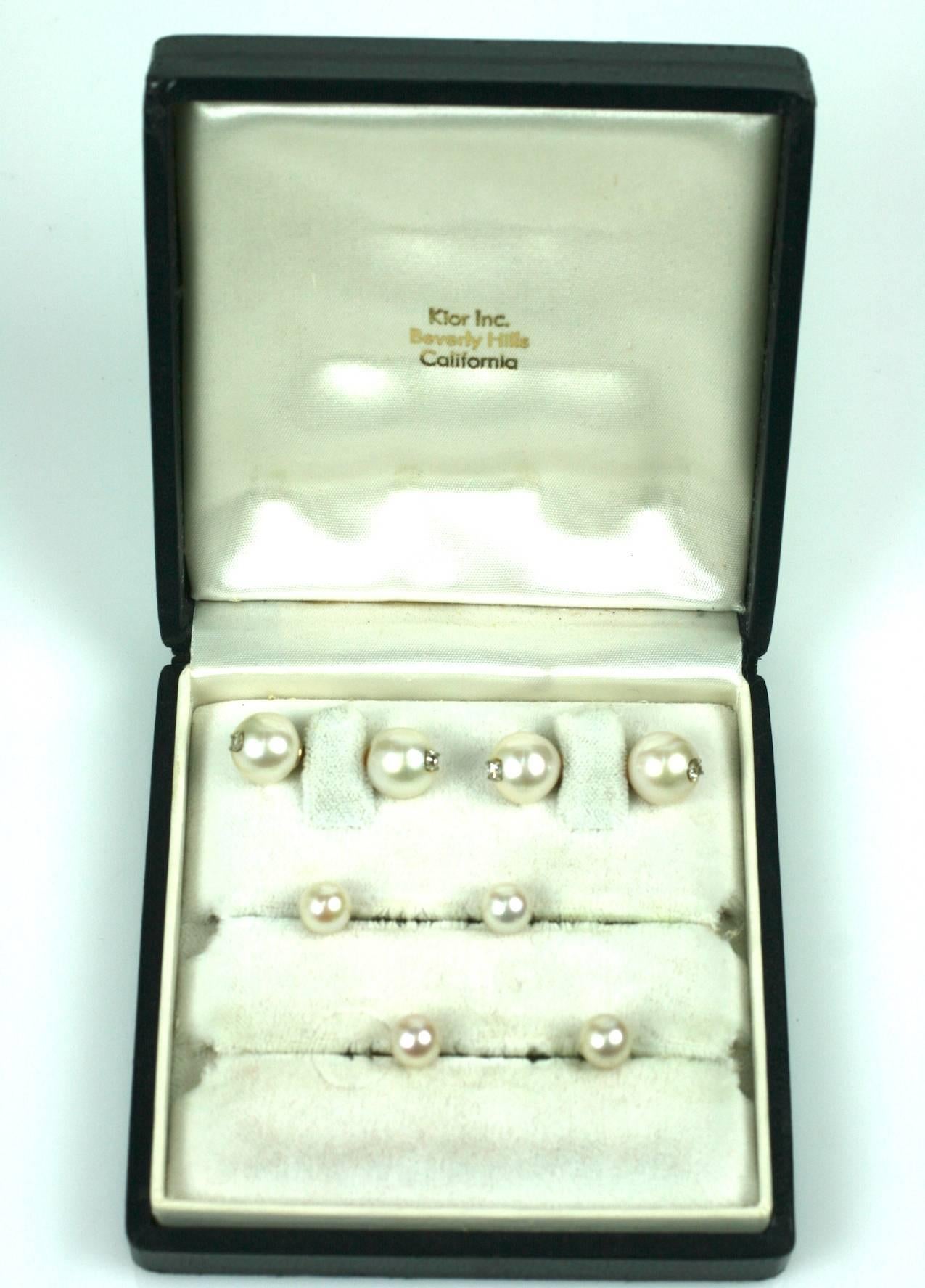 Diamond Pearl Stud Set at 1stDibs