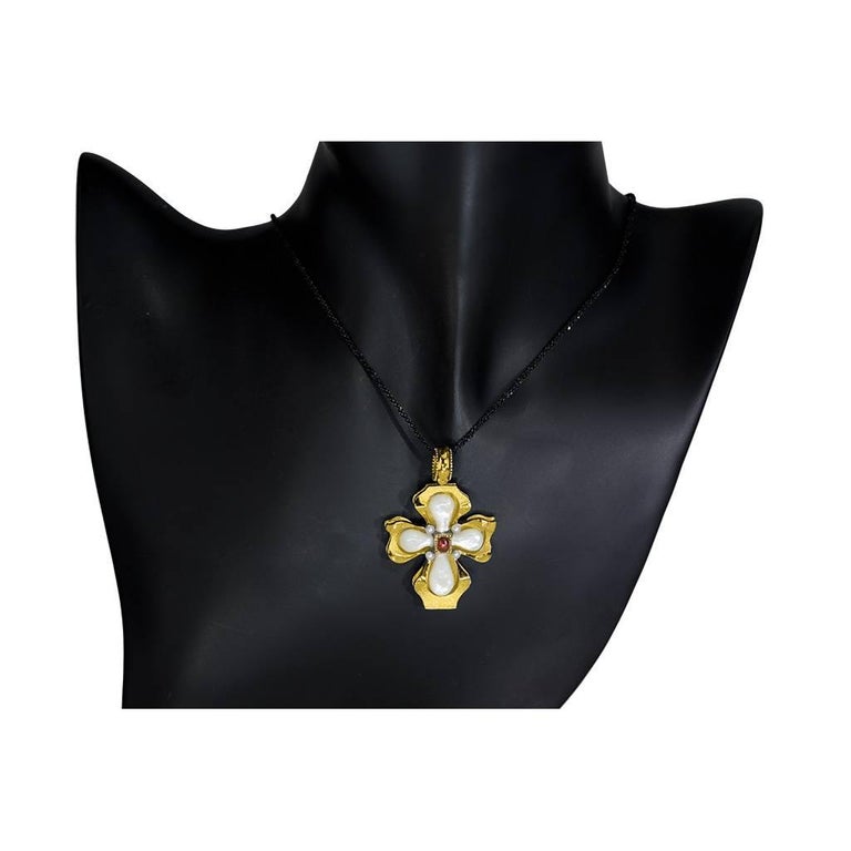 Ruby Pearl Sterling Silver Gold Cross Pendant Necklace Enhancer One of ...