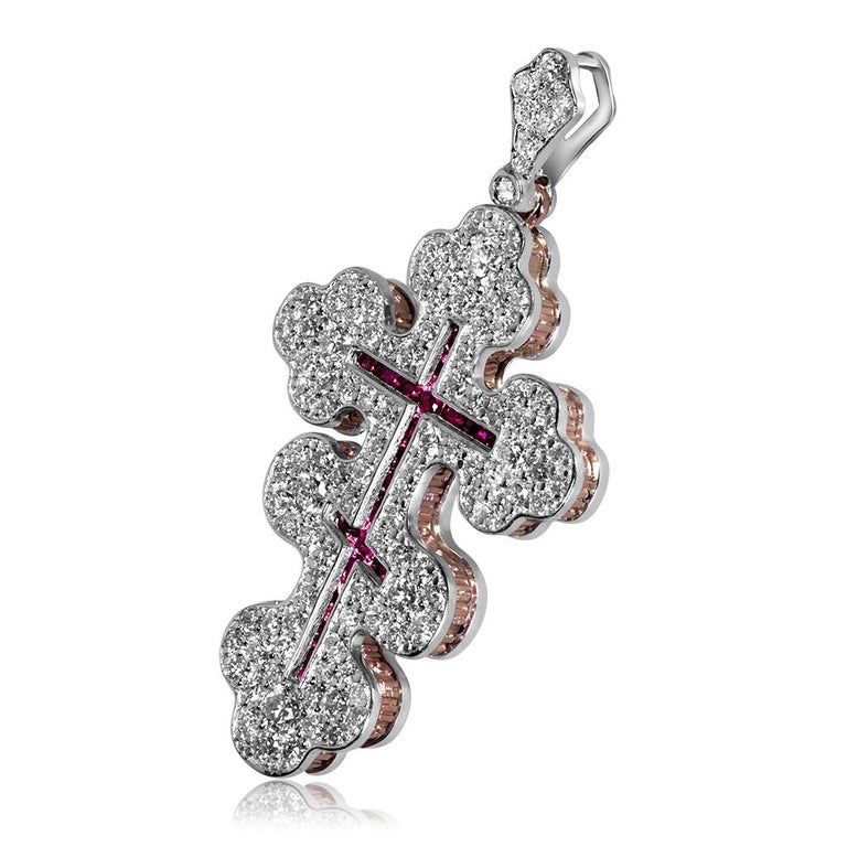 Alex Soldier Ruby Diamond Gold Greek Orthodox Cross Pendant One of a ...