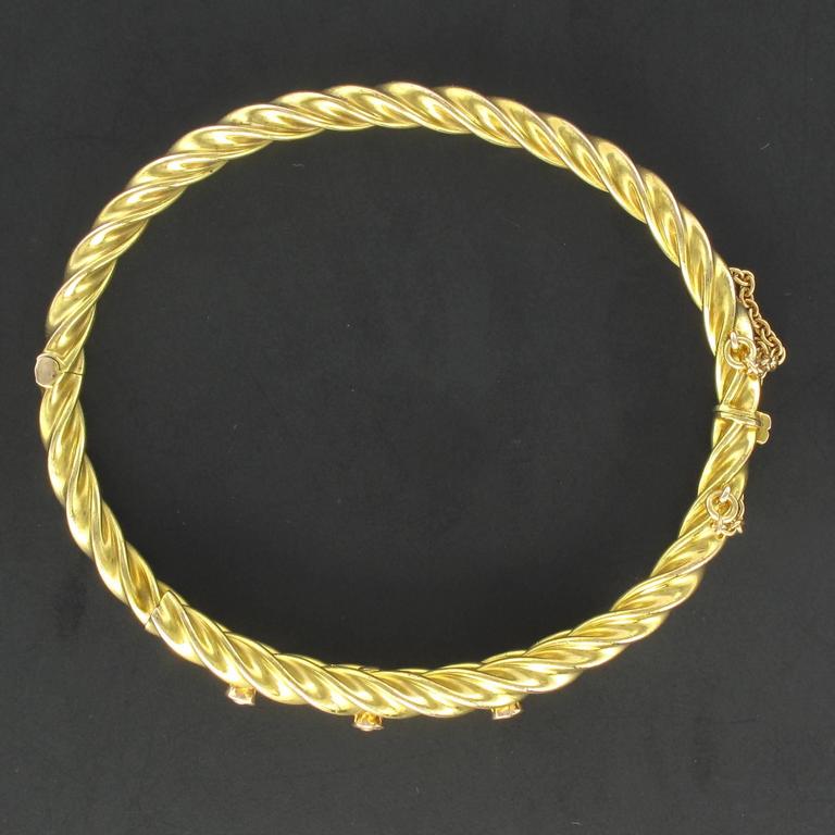 Antique Twisted Gold and Fine Pearl Bangle Bracelet at 1stDibs ...
