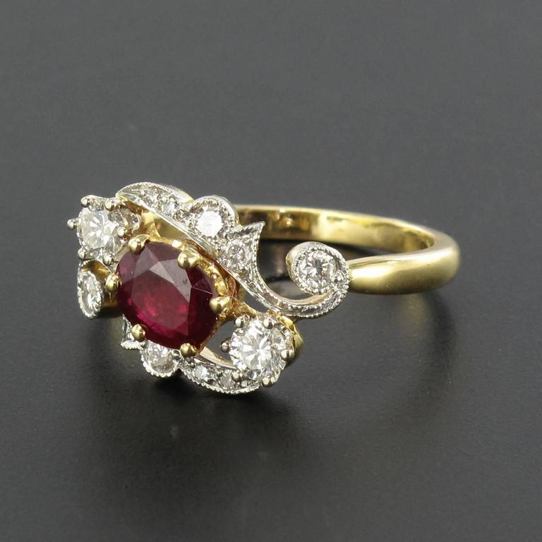 New French Antique Style Ruby Diamond Gold Ring at 1stDibs