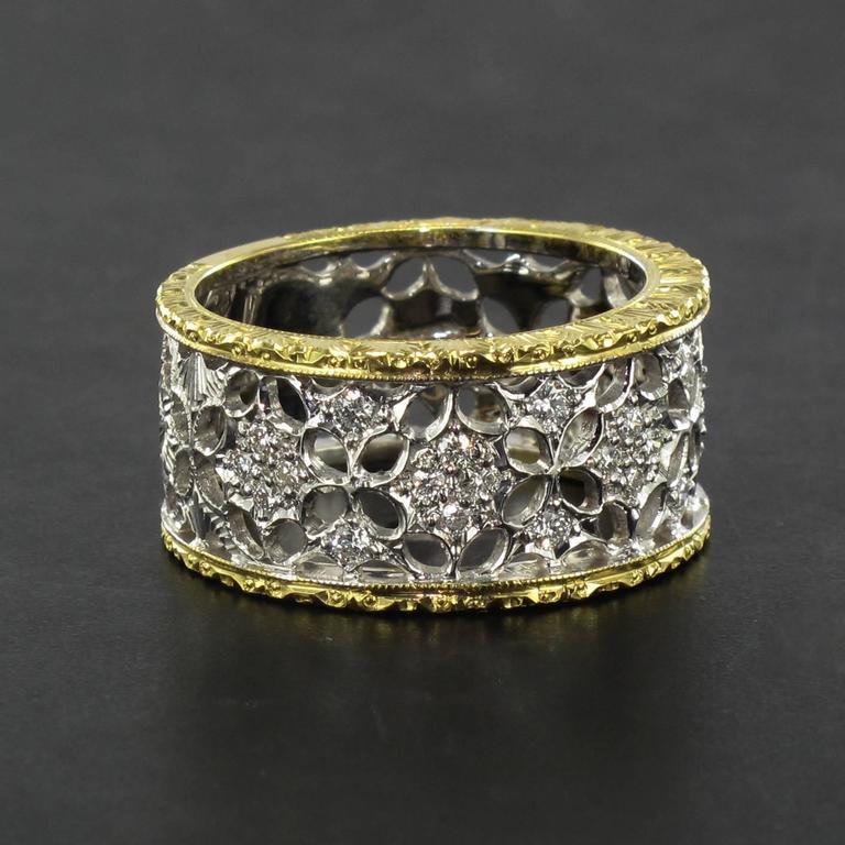 New Diamond Two Color Gold Filigree Band Ring at 1stDibs | wide band ...