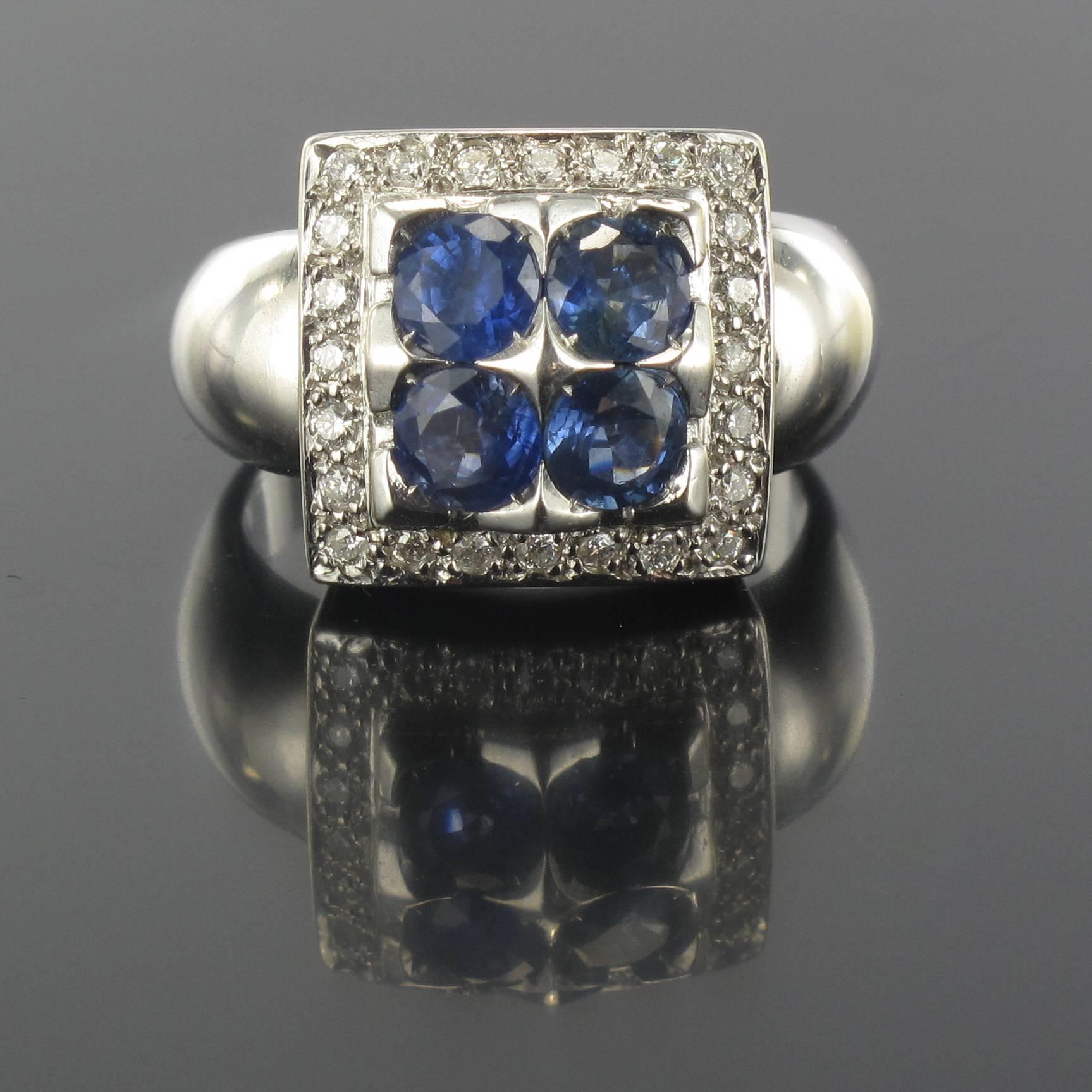 Sapphire Diamond Gold Square Ring at 1stDibs