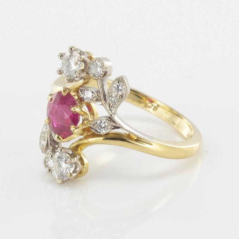 French Floral Design Ruby Diamond Gold Ring at 1stDibs | french gold ...