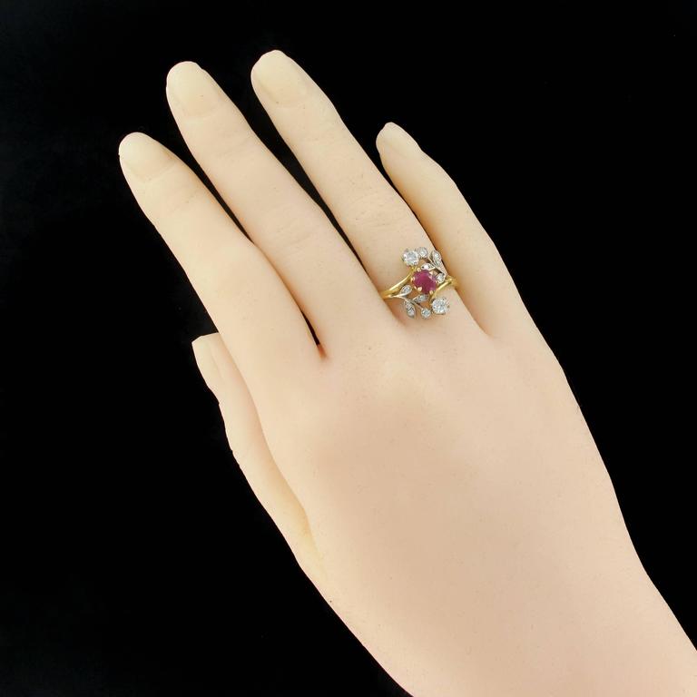 French Floral Design Ruby Diamond Gold Ring at 1stDibs | french gold ...