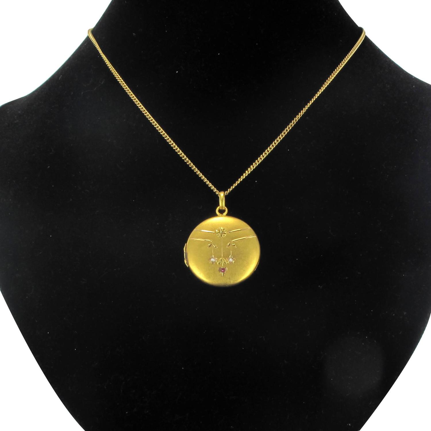1900s Satin Gold Ruby and Fine pearl Medallion Locket Pendant For Sale ...