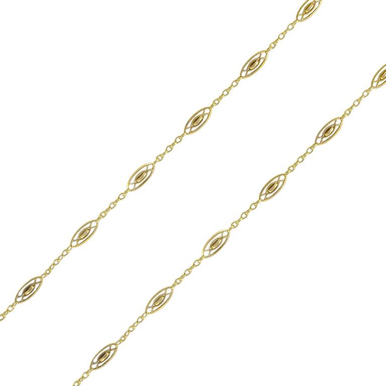 French 1920s Antique Gold Spindle Link Chain Necklace For Sale at 1stdibs