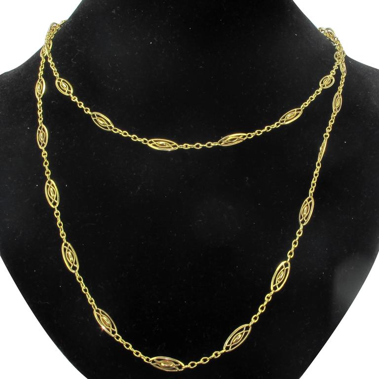 French 1920s Antique Gold Spindle Link Chain Necklace at 1stDibs ...