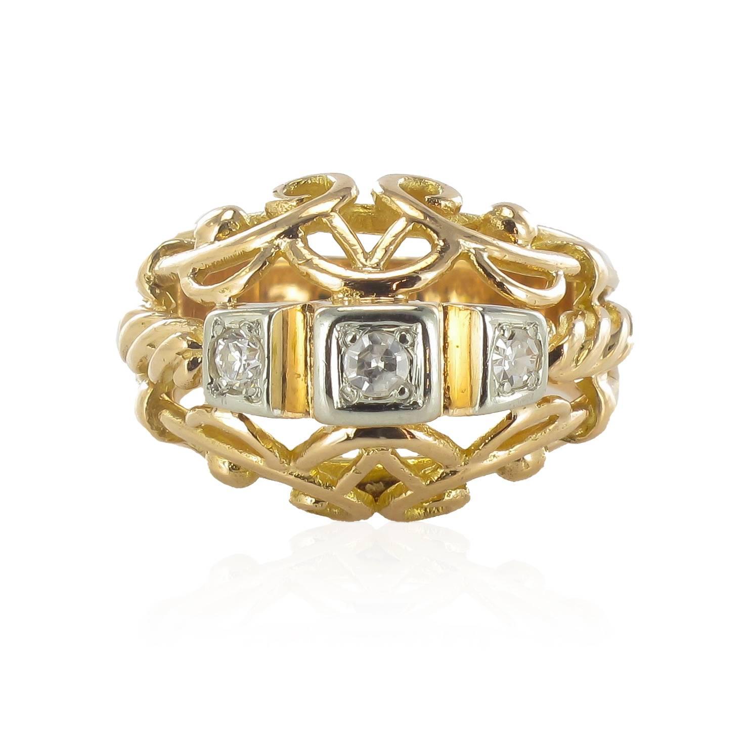 1960's Dome Pearl Two Color Gold Ring For Sale at 1stDibs