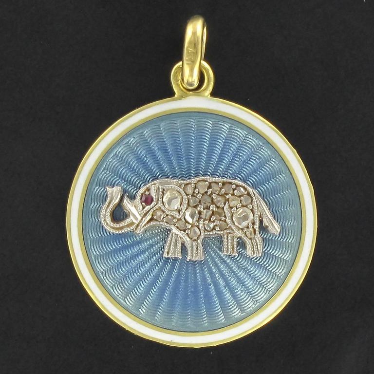 1900s French Diamond and Enamel Elephant Medallion at 1stDibs
