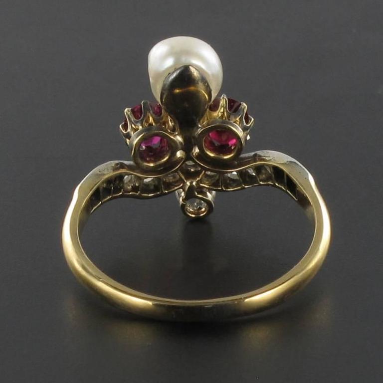 French Napoleon III Natural Pearl Ruby Diamond Duchess Ring For Sale at ...