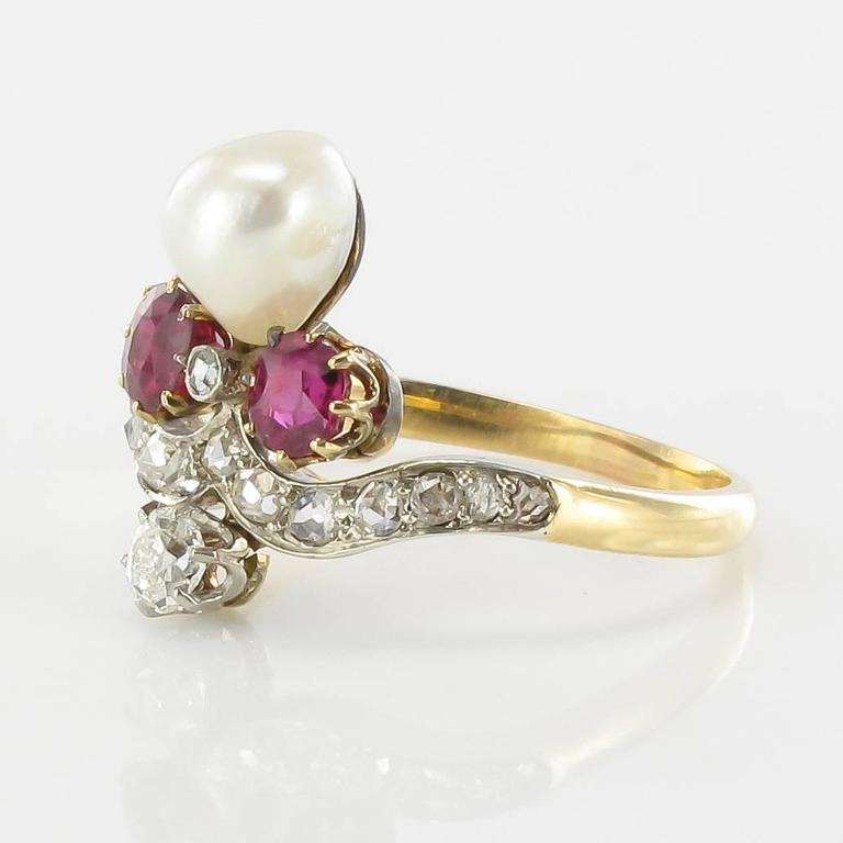 French Napoleon III Natural Pearl Ruby Diamond Duchess Ring For Sale at ...
