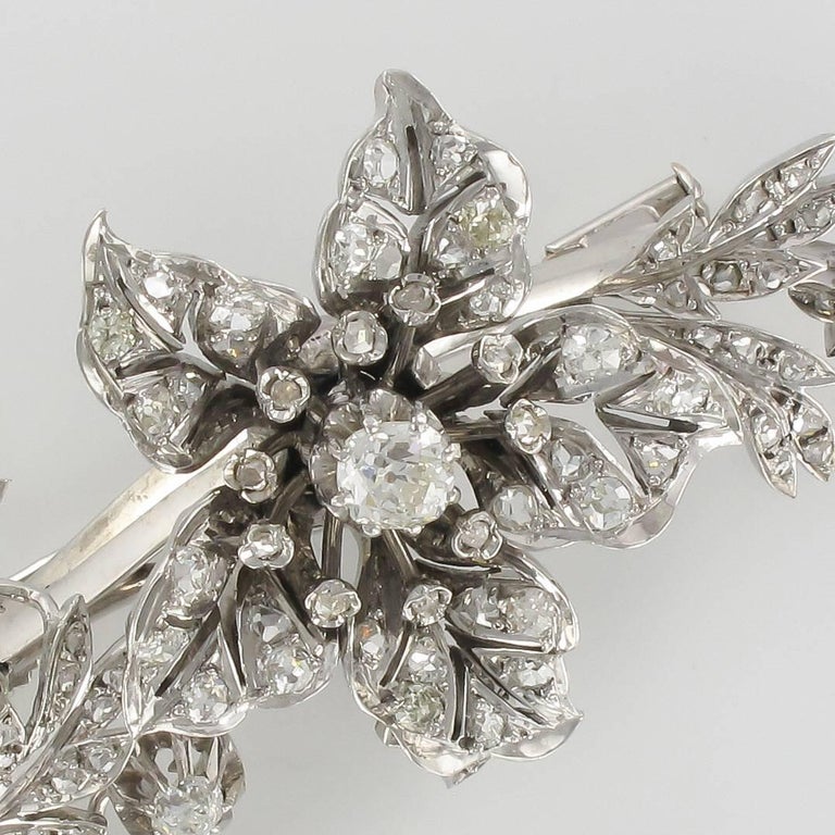 French 19th Century Flower Diamond White Gold Silver "Trembleuse ...