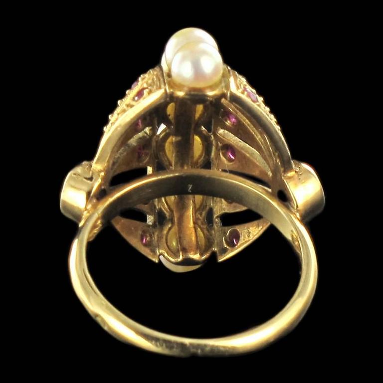 Ruby Pearl Gold Domed Ring at 1stDibs