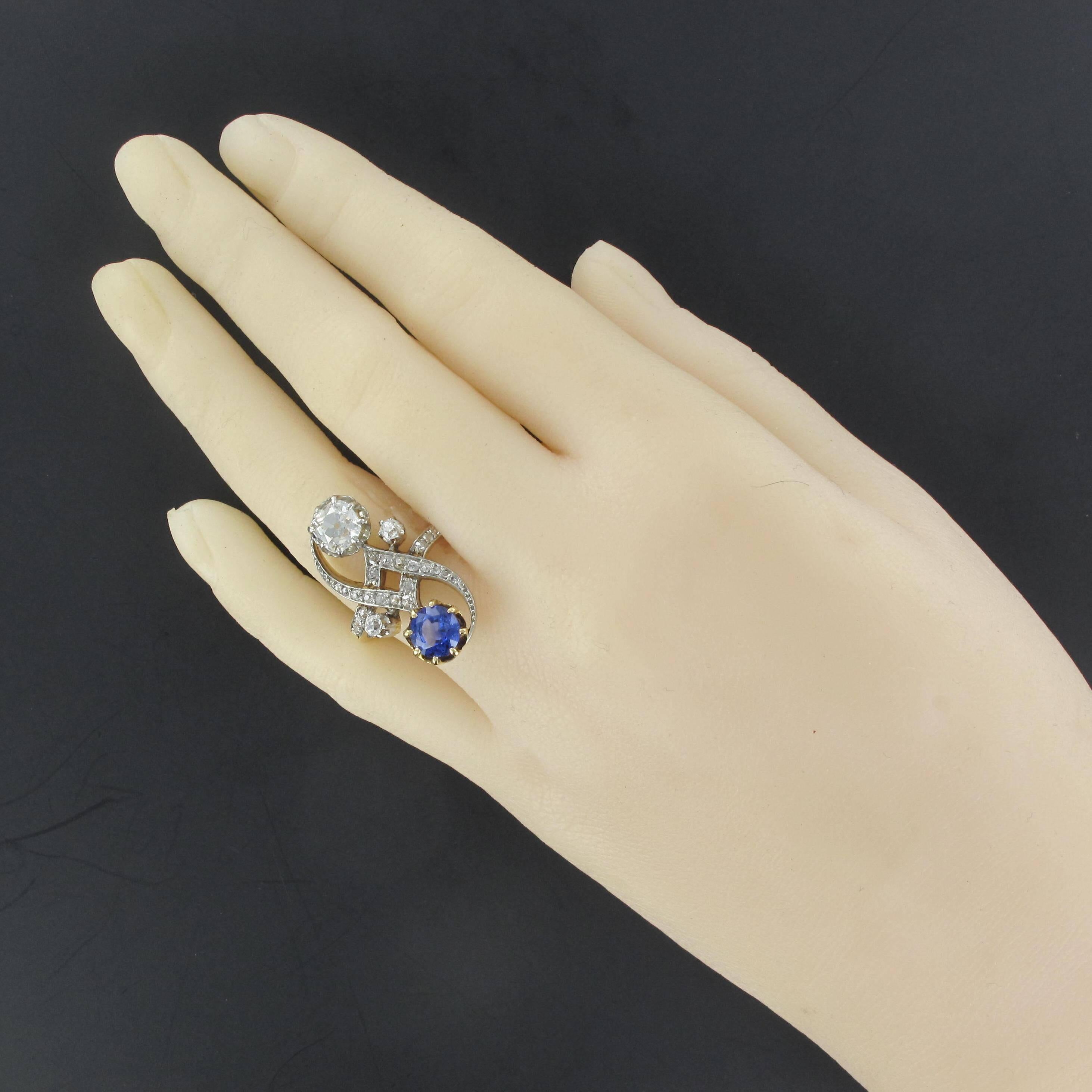 French Antique Napoleon III Sapphire Diamond Gold Platinum Engagement ...